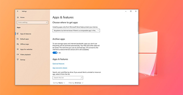 Cách bật/tắt tính năng Archive Apps trong Windows 10 - QuanTriMang.com