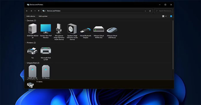 Cách thiết lập shortcut cho applet Devices and Printers trong Windows 11