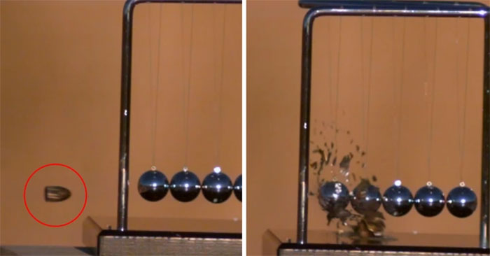 Cận cảnh viên đạn vỡ tan khi bắn vào hệ thống con lắc 'mỏng manh'