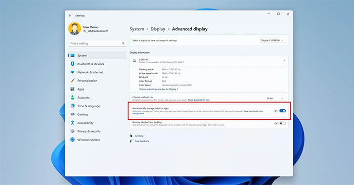 Cách bật Auto Color Management cho ứng dụng trong Windows 11