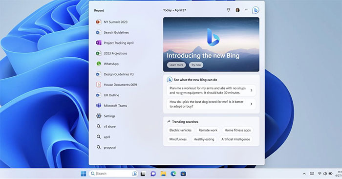 Cách bật/tắt nhanh Bing Chat AI trong tìm kiếm Windows 11 Taskbar