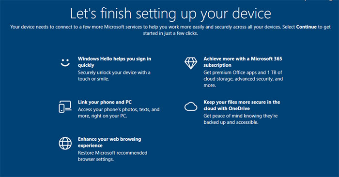 Cách kích hoạt/vô hiệu hóa màn hình “Let's finish setting up your device” trên Windows 11