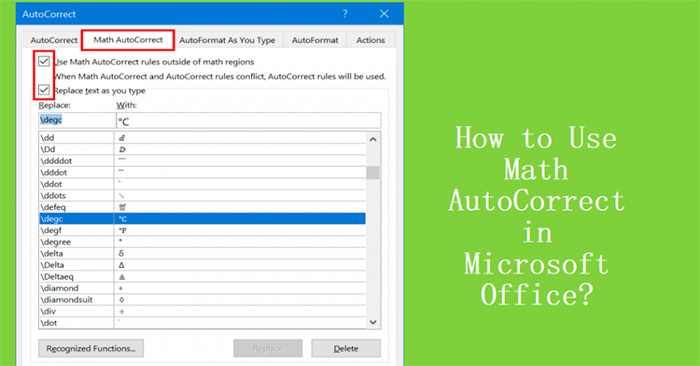 Cách dùng phím tắt Math AutoCorrect trong Word, Excel, PowerPoint